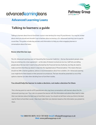 A guide to talking to learners about advanced learning loans, | PDF