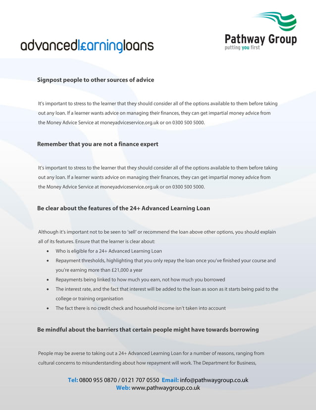 A guide to talking to learners about advanced learning loans, | PDF