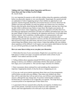TALKING WITH YOUR CHILDREN ABOUT SEPARATION AND DIVORCE | DOC ...