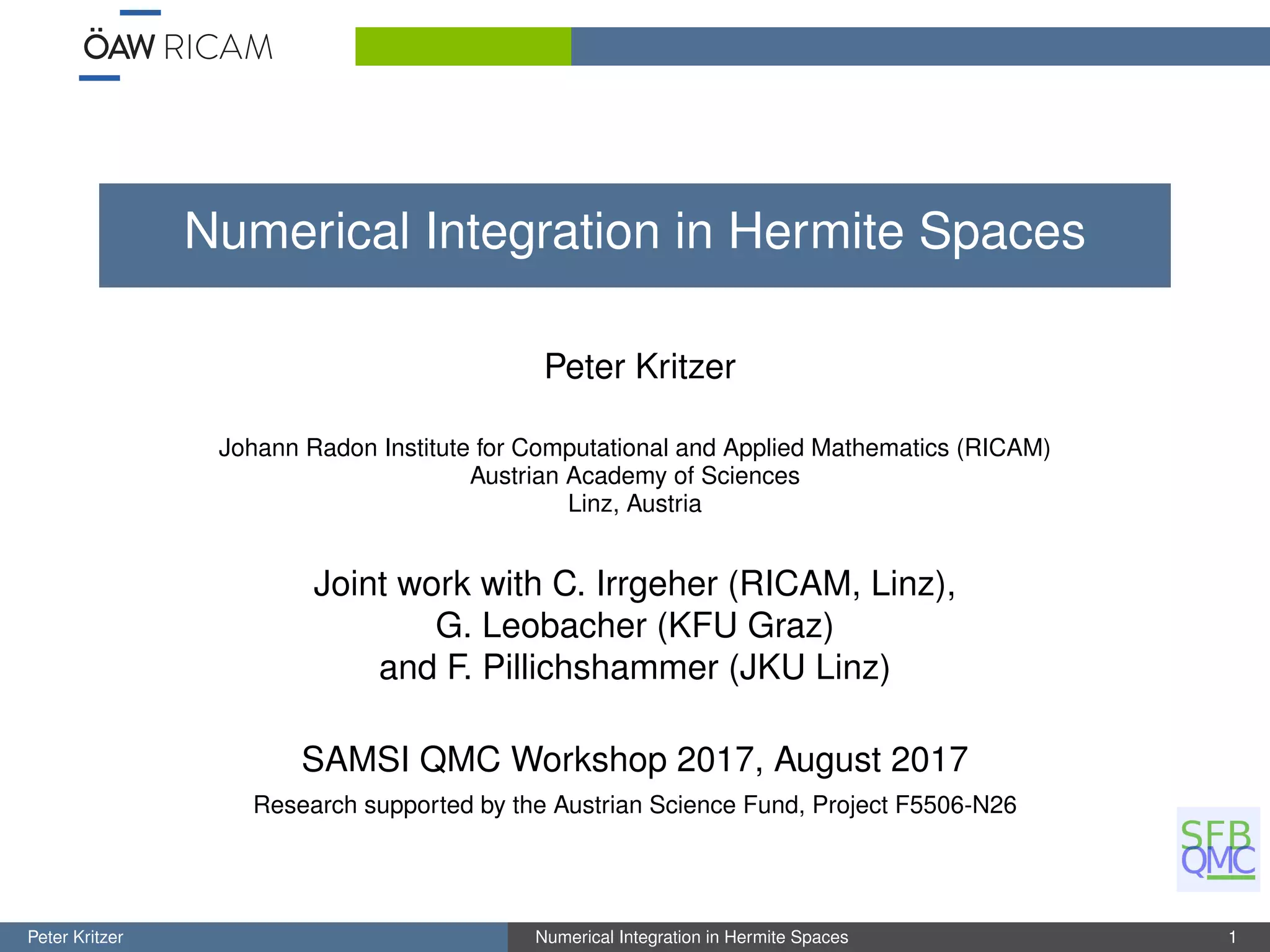 Program on Quasi-Monte Carlo and High-Dimensional Sampling Methods for Applied Mathematics ...