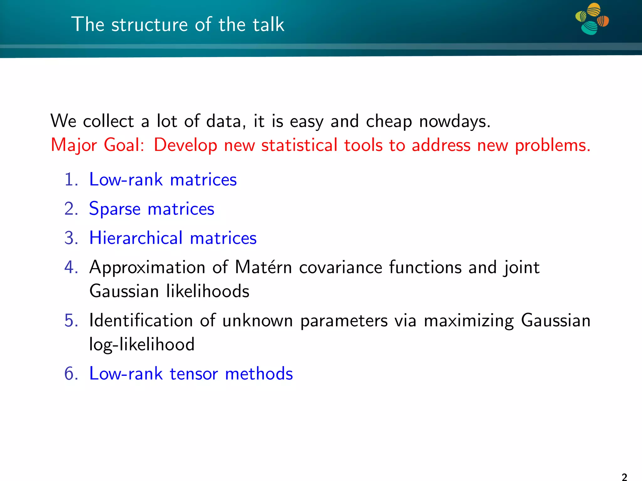Overview of sparse and low-rank matrix / tensor techniques | PDF