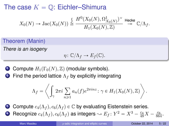 p-adic integration and elliptic curves over number fields | PPT