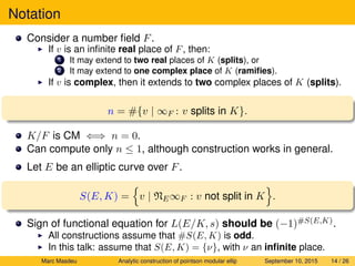 Analytic construction of points on modular elliptic curves | PPT