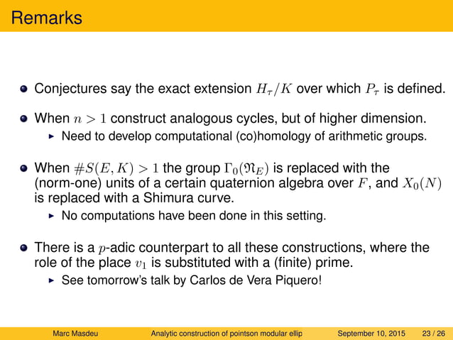 Analytic construction of points on modular elliptic curves | PPT