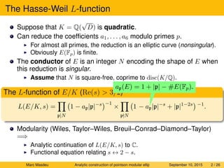 Analytic construction of points on modular elliptic curves | PPT