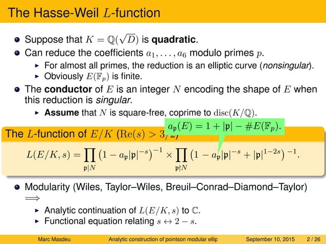 Analytic construction of points on modular elliptic curves | PPT