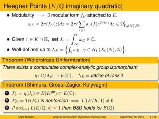 Analytic construction of points on modular elliptic curves | PPT
