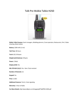 Talkpro Walkie Talkie H250 | DOCX