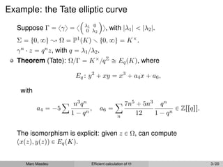 Efficient calculation of theta functions attached to p-adic Schottky groups | PPT