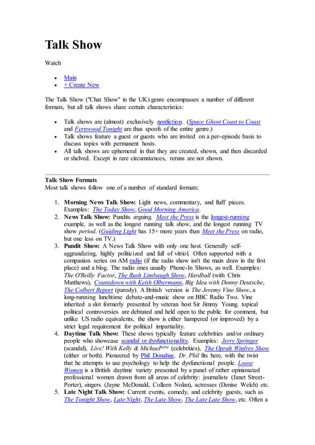 Talk show example and structure | DOCX | Talk Show | Genres