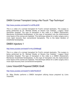 lamellar keratoplasty, DMEK, DSAEK, Cornea Transplant | PDF