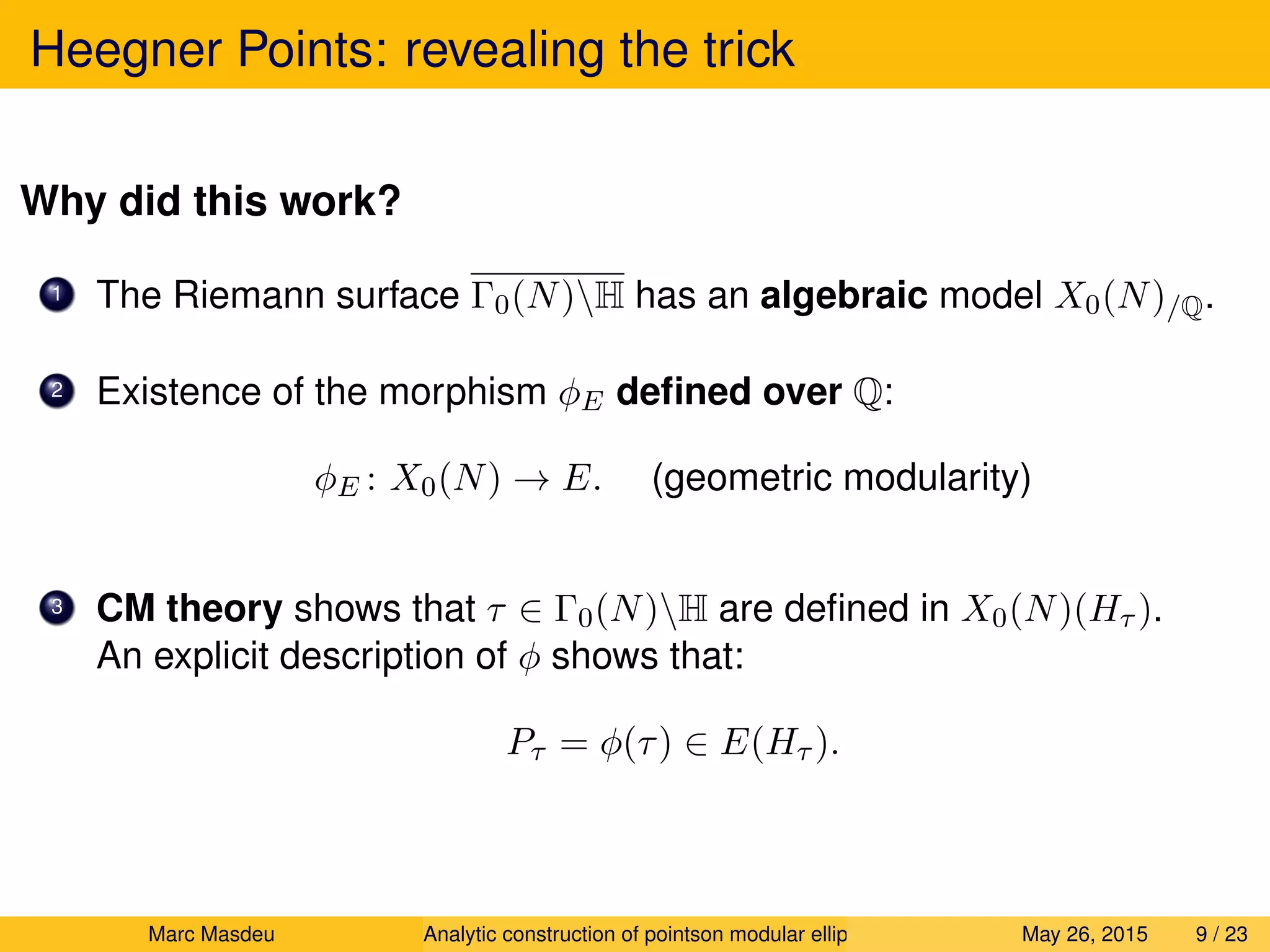 Analytic construction of points on modular elliptic curves | PPT