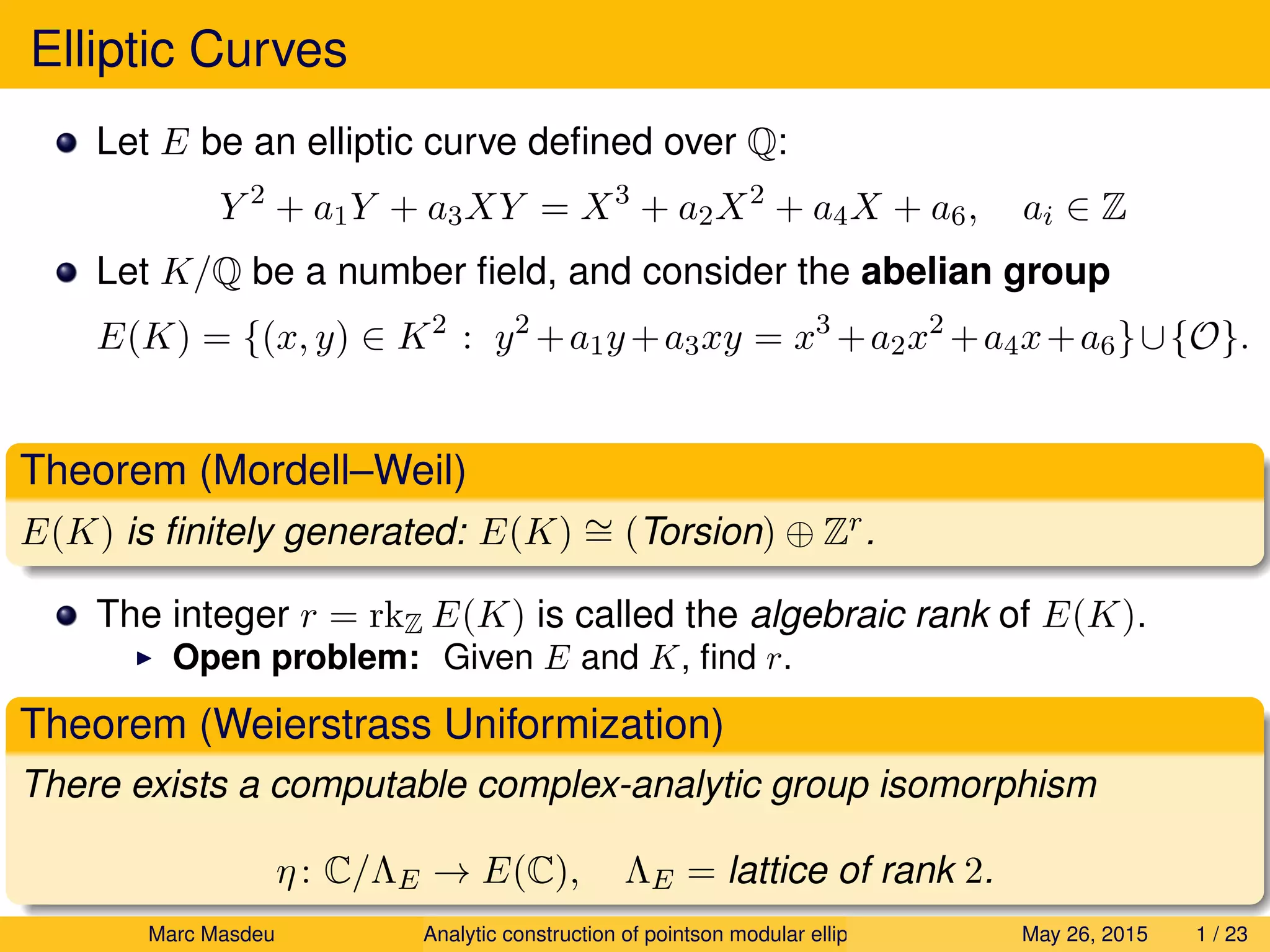 Analytic construction of points on modular elliptic curves | PPT