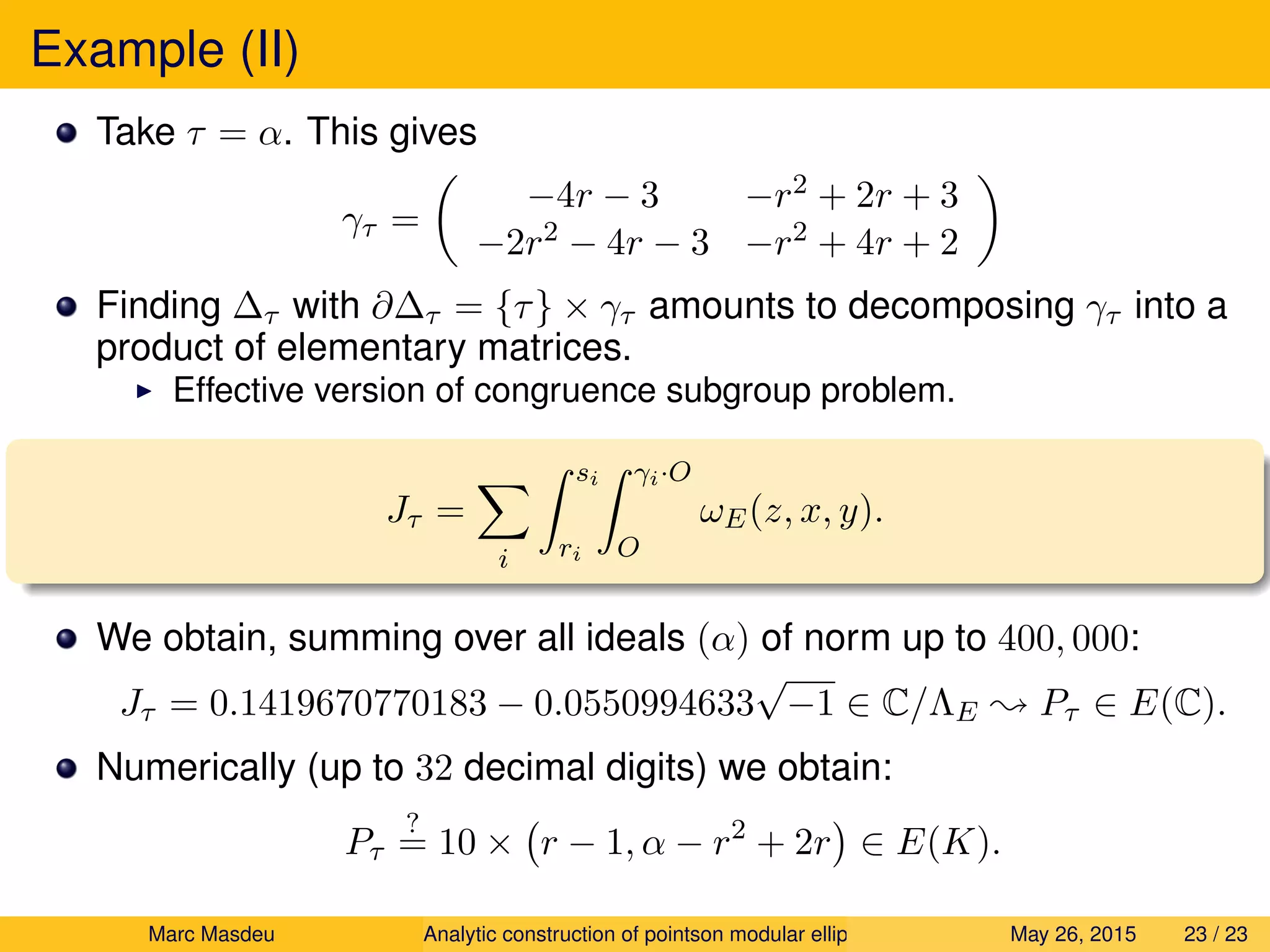 Analytic construction of points on modular elliptic curves | PPT