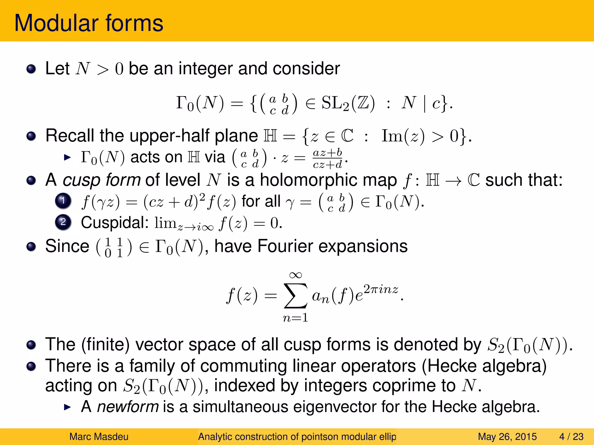 Analytic construction of points on modular elliptic curves | PPT
