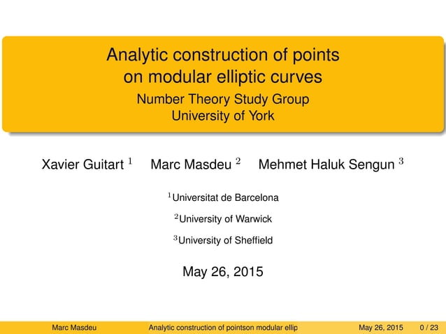 Analytic construction of points on modular elliptic curves | PPT