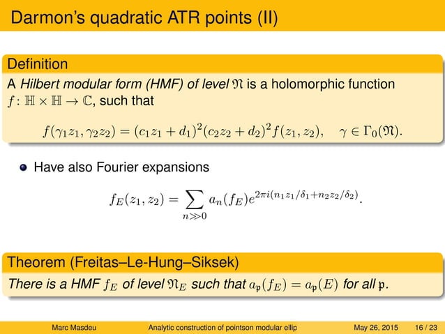 Analytic construction of points on modular elliptic curves | PPT