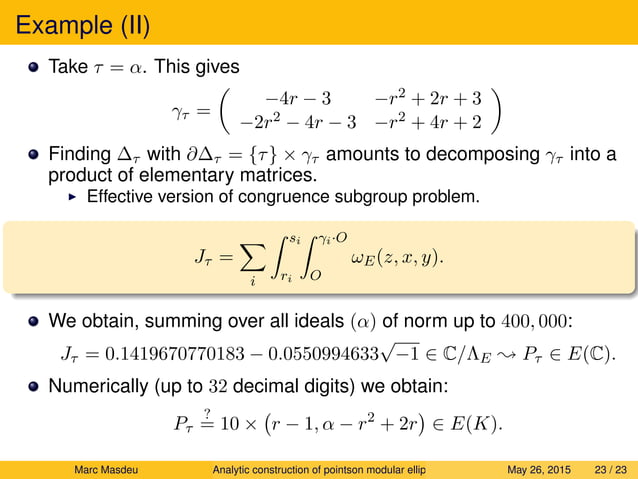 Analytic construction of points on modular elliptic curves | PPT