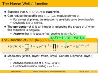 Analytic construction of points on modular elliptic curves | PPT