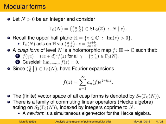 Analytic construction of points on modular elliptic curves | PPT