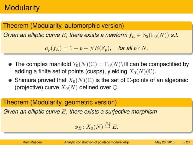 Analytic Construction Of Points On Modular Elliptic Curves Ppt
