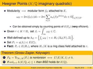 Analytic construction of points on modular elliptic curves | PPT