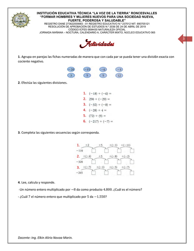 Taller 7 - División de números enteros | PDF | Education