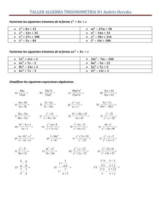 Taller algebra y trigonometria n1 | PDF