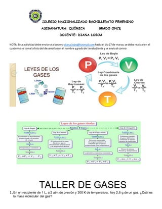 Hoja De Trabajo Sobre La Ley De Los Gases Ideales EJERCICIOS LEYES DE