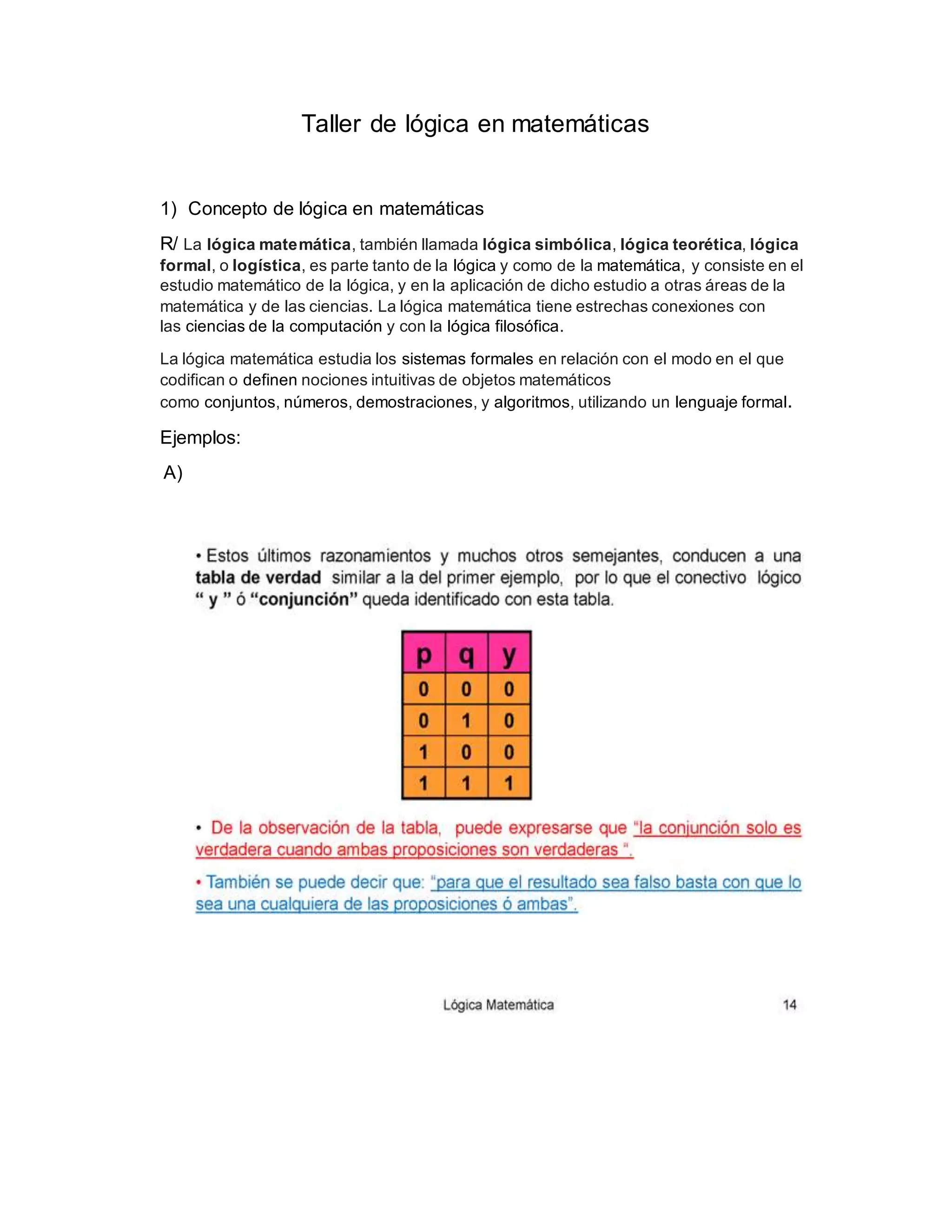Taller de lógica en matemáticas jhon tello ;) | DOCX