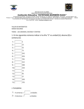 Taller de matematica grado segundo | PDF