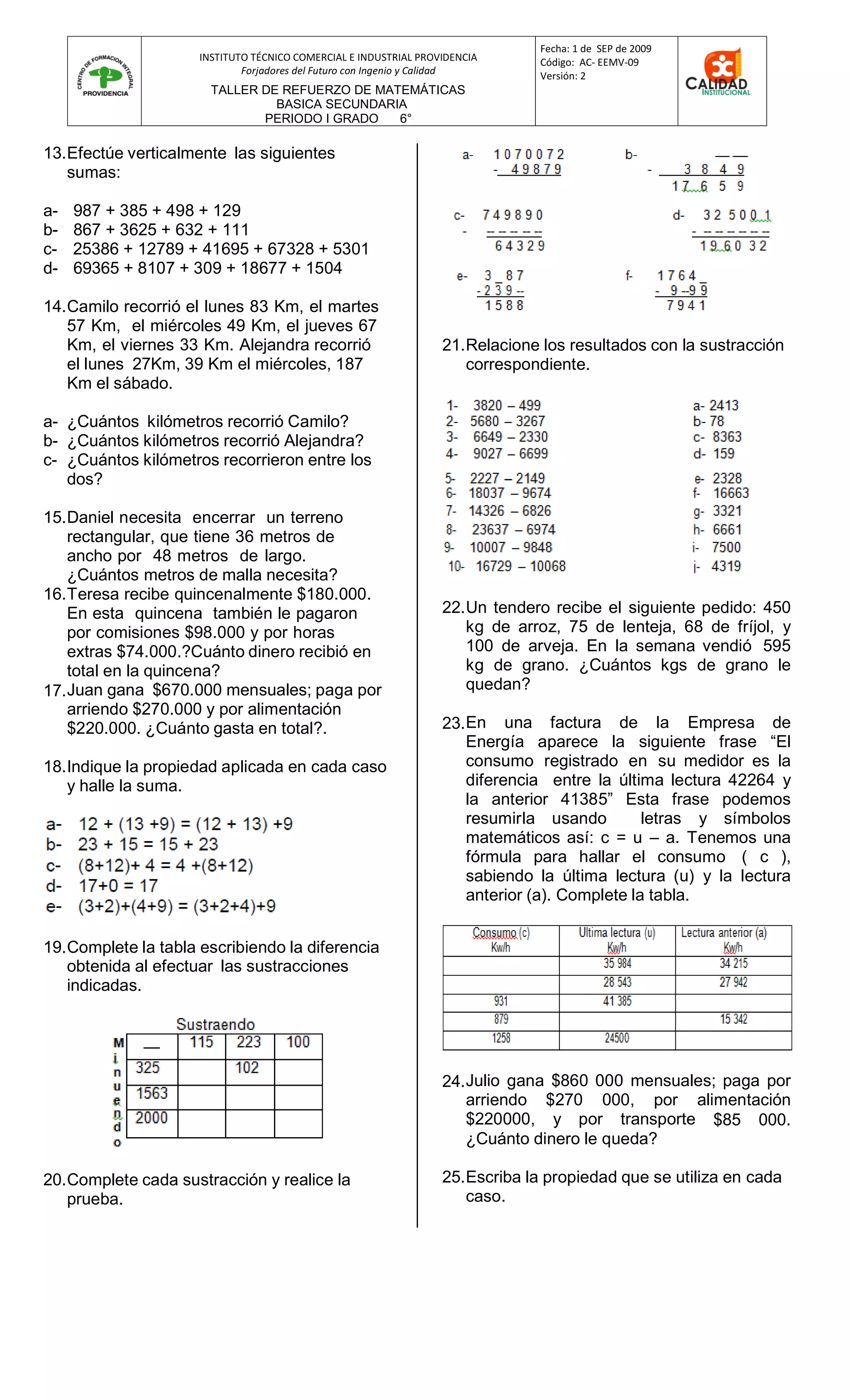 Taller de números naturales i periodo | PDF