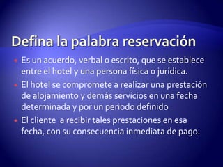 Taller de reservas y recepcion hotelera | PPTX