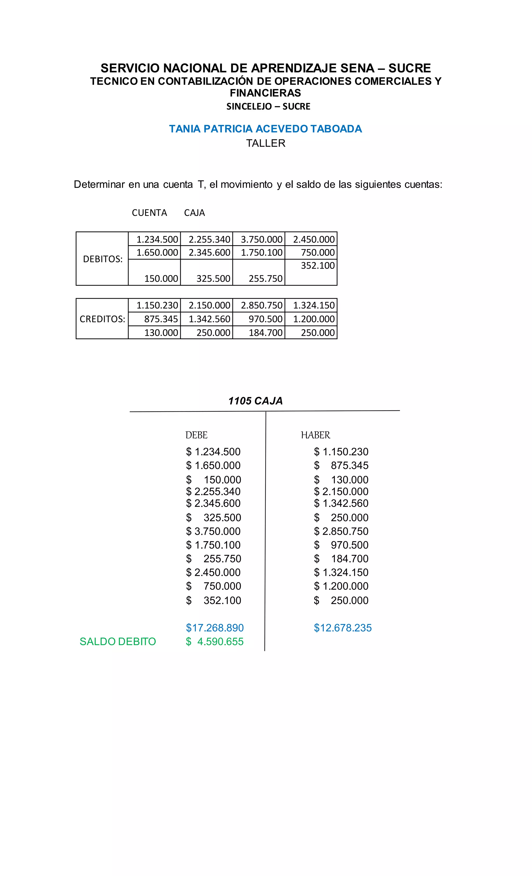 Taller ejercicio cuentas t | DOCX