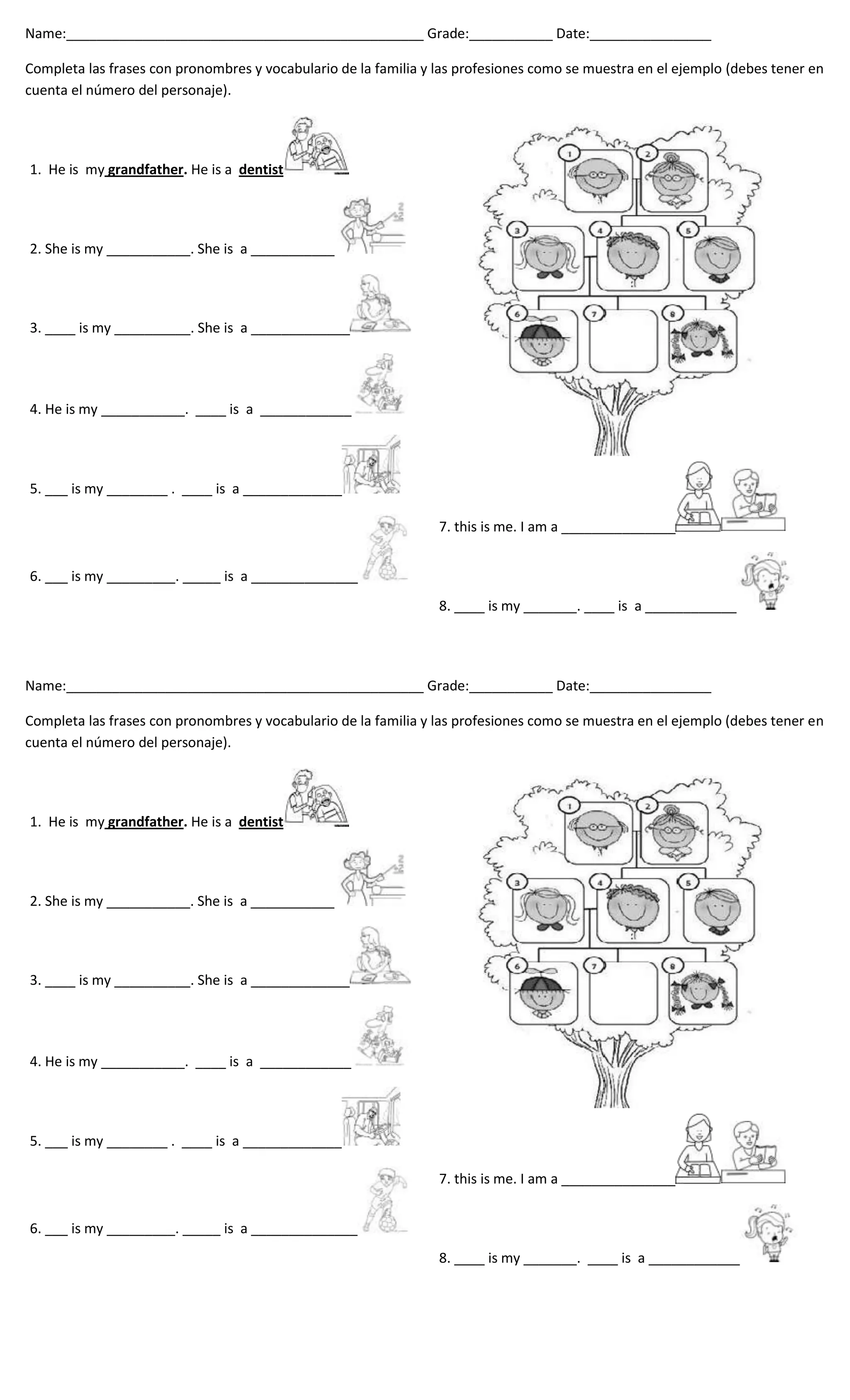 Taller family and jobs vocabulary | DOCX
