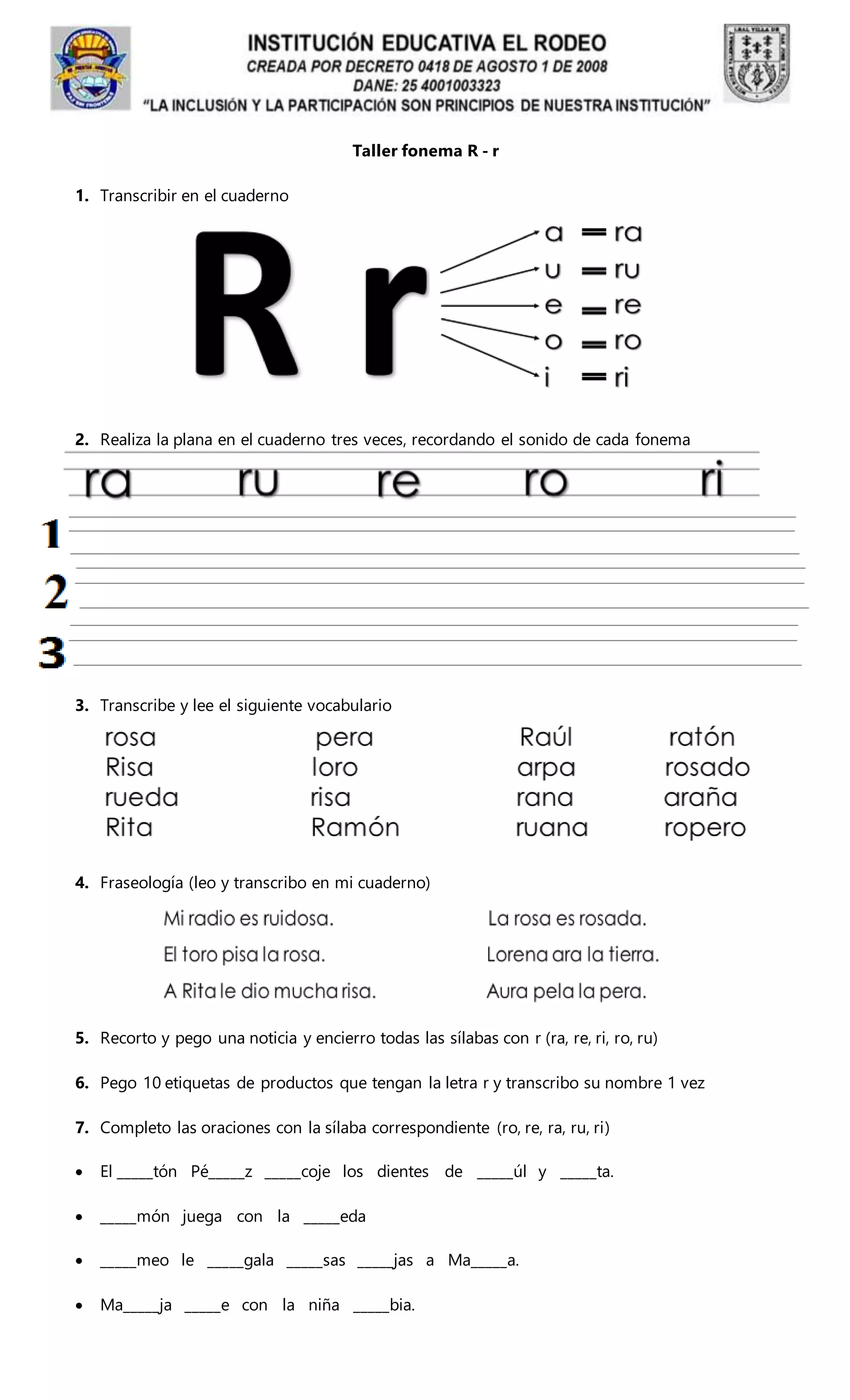 Taller fonema r | DOCX