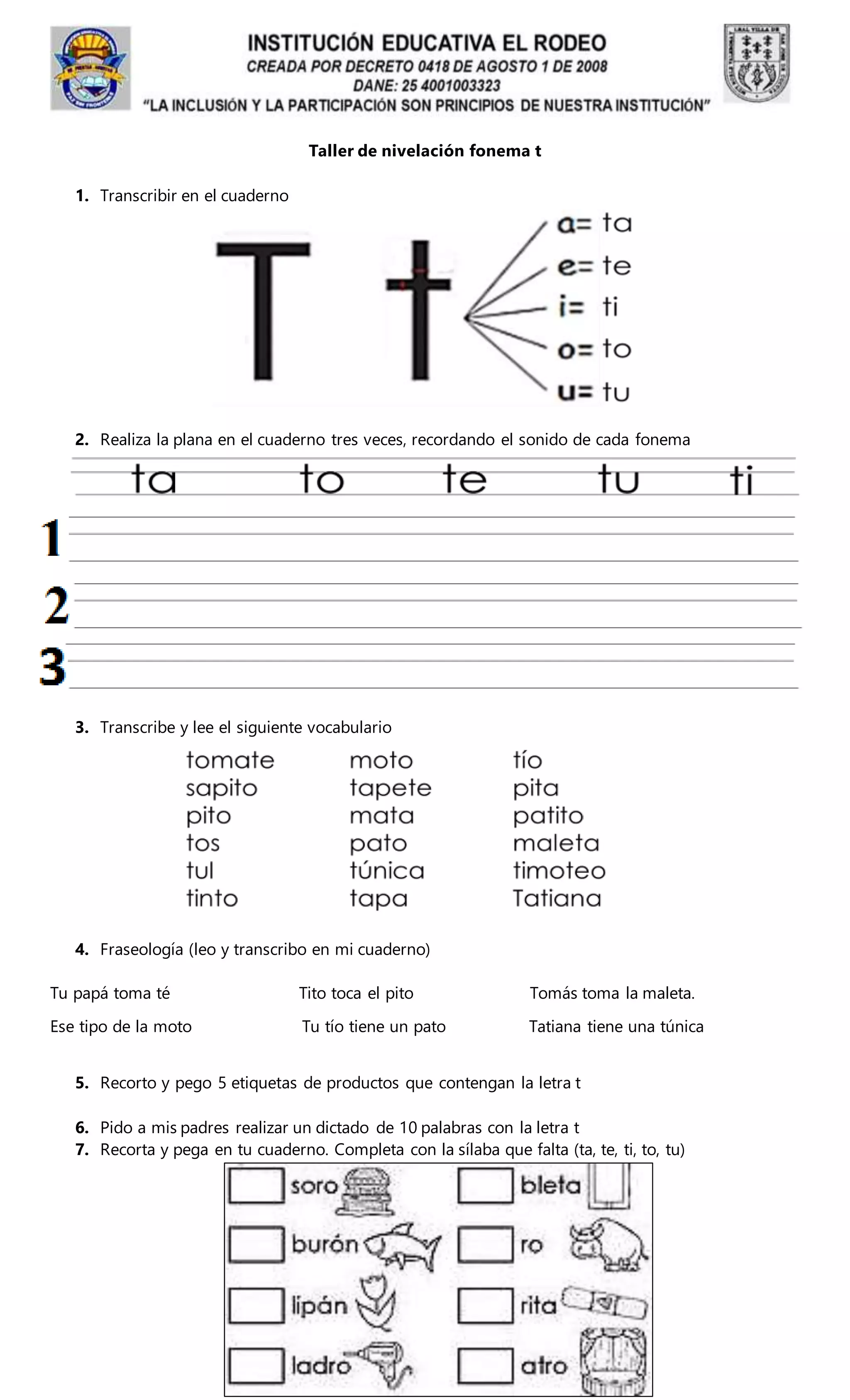 Taller fonema t | DOCX