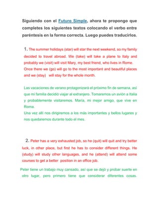 Taller ingles presente simple con will y going to | PDF