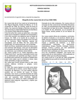 Taller lenguaje sor Juana ines de la Cruz | PDF