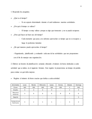 Taller manejo del tiempo | DOCX