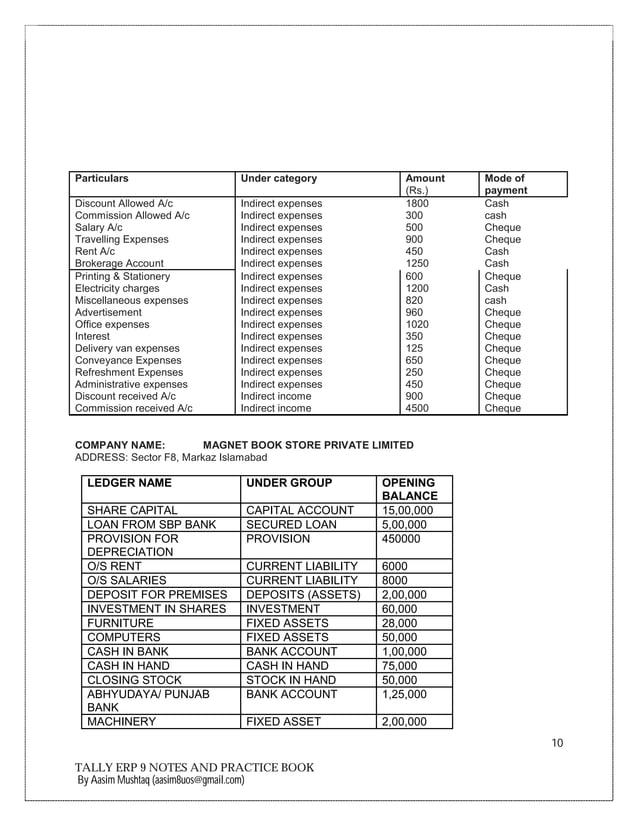 Tally erp 9 notes and practice book | PDF | Business Accounting ...