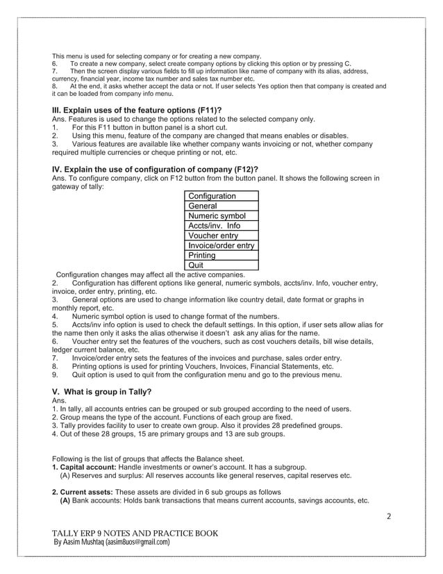 Tally erp 9 notes and practice book | PDF | Business Accounting ...