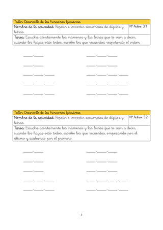 Taller para el desarrollo de las funciones ejecutivas. | PDF