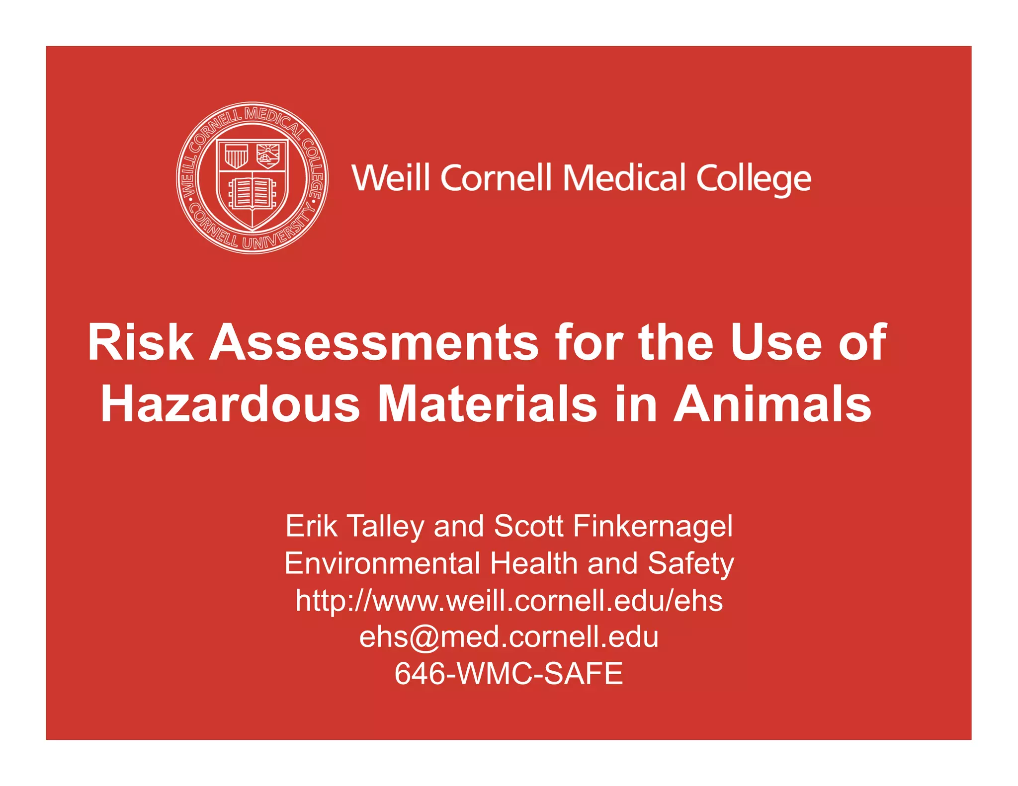 Talley Hazard Assessment Animals | PDF