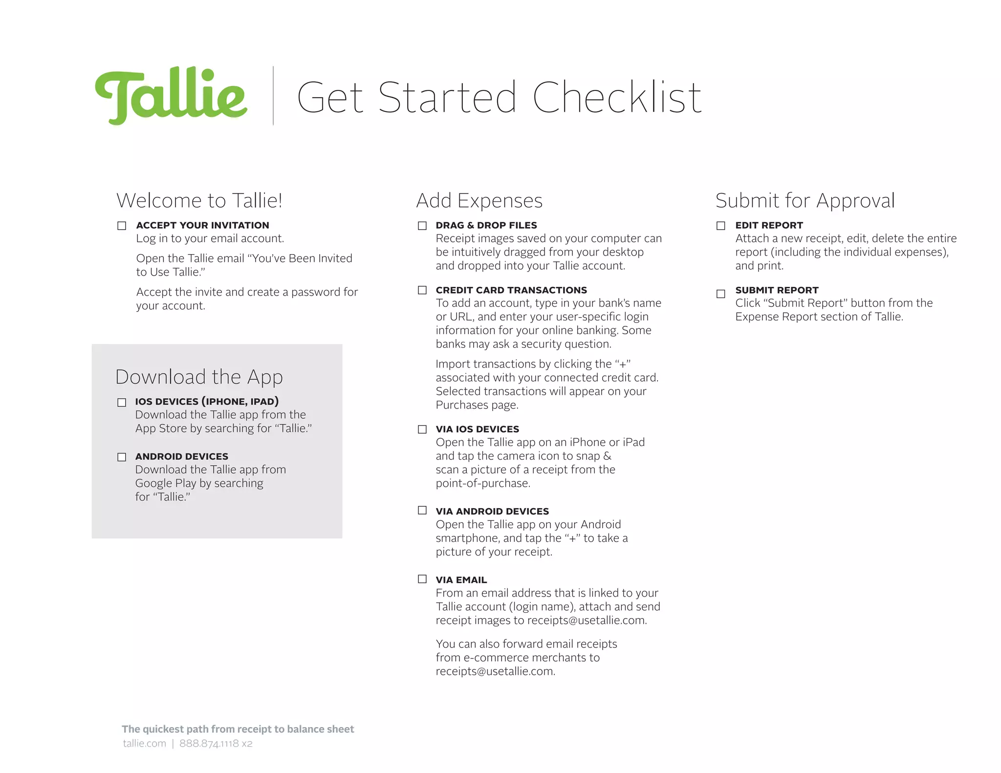 Tallie Get Started Checklist | PDF