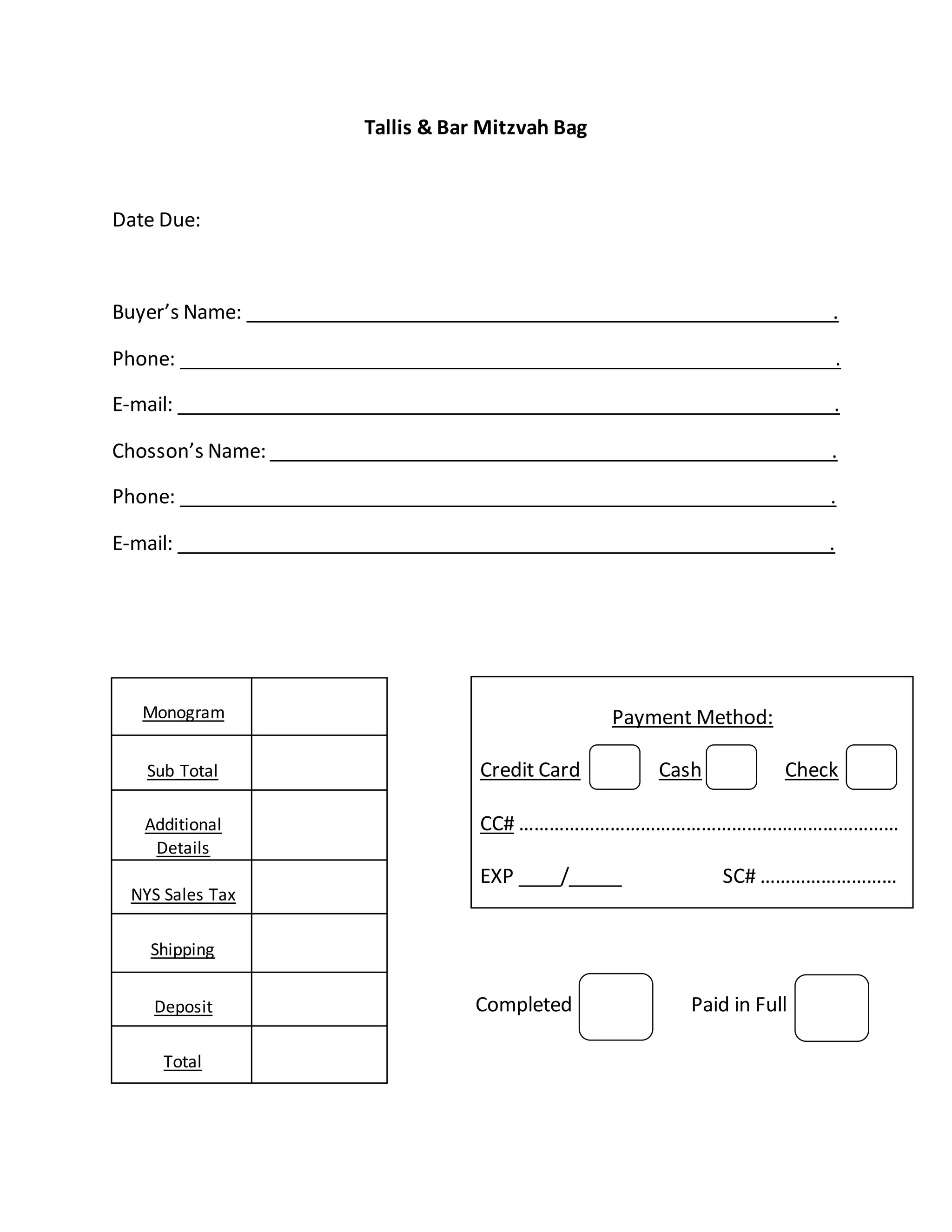 Tallis and tefillin bag order form | PDF