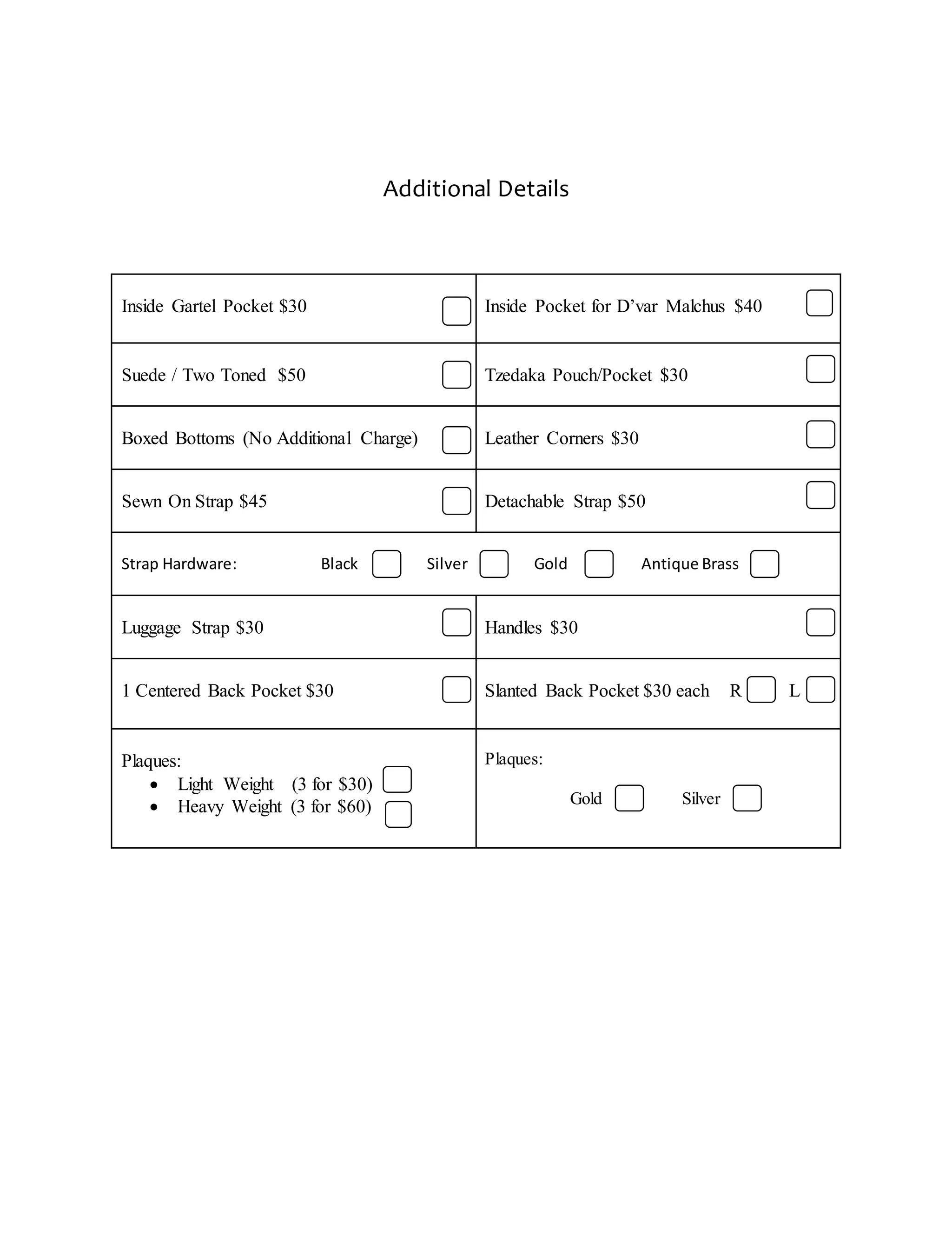 Tallis and tefillin bag order form | PDF