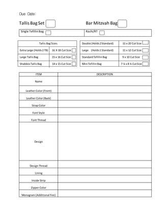 Tallis and tefillin bag order form | PDF