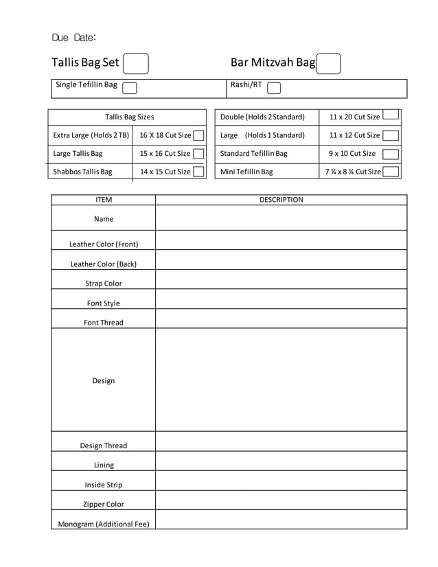 Tallis and tefillin bag order form | PDF