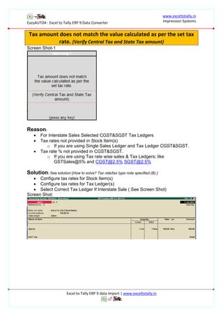 Tally.ERP 9 GST Errors and Solutions | PDF